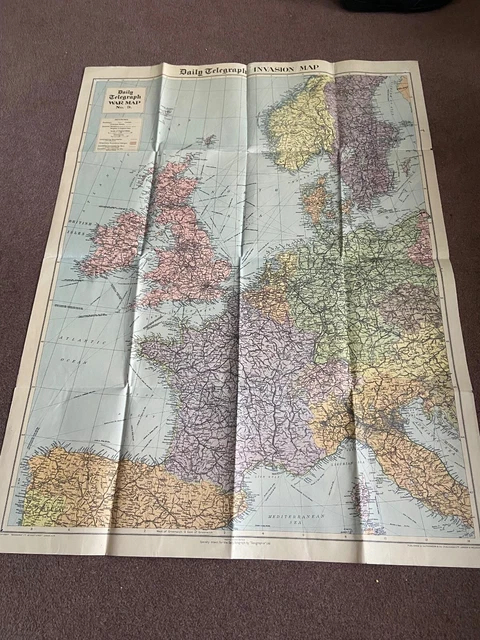 DAILY TELEGRAPH WAR Map No. 9 Invasion Map - WW2 - Very Good Condition ...