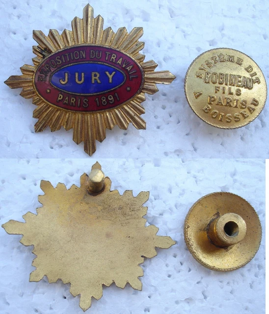 TRÈS ANCIEN PINS à vis JURY Exposition du Travail Paris 1891 . superbe ...