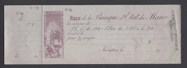 MOROCCO CHEQUE SPECIMEN Of "Banque D'etat Du Maroc"Kenitra Circa 19** £ ...