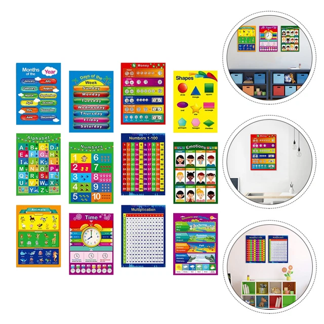 12 PCS PRESCHOOL Wall Chart Educational Poster for Children Flip £16.99 ...