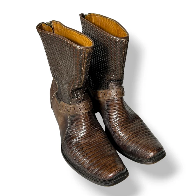 CUADRA MEN'S SZ 10.5 Genuine Teju Lizard Western Boots Brown Square Toe ...