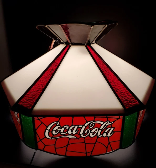 VINTAGE COCA COLA Stained Glass Tiffany Style Hanging Lamp Bar Pool ...