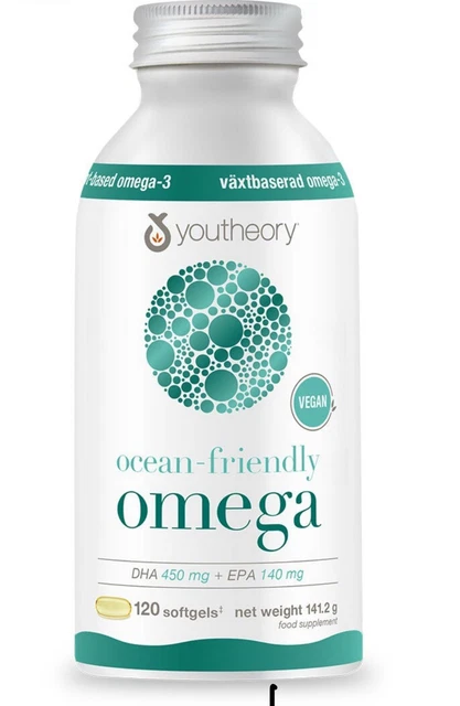 YOUTHEORY OCEAN FRIENDLY Omega-3 Algae Oil DHA 450mg EPA 140mg Health ...