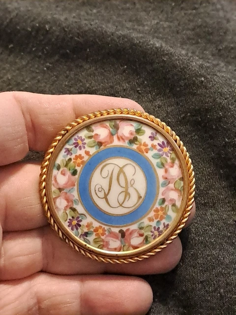 BROCHE ANCIENNE ÉMAUX de limoges Decor Floral Monogramme Nouveau Deco ...