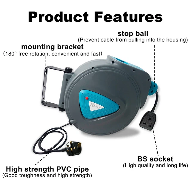 HEAVY DUTY ELECTRICAL Cable Reel Extension 230V Retractable mains Lead ...