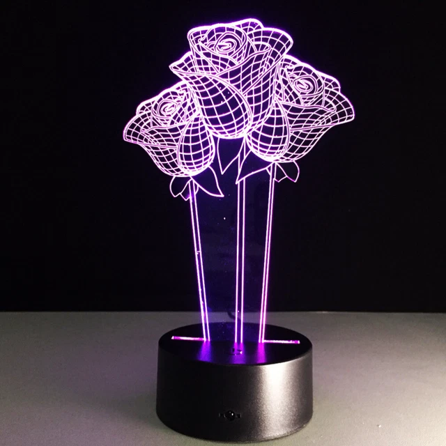 3D LAMP VISUAL Light Effect Touch Colors Changes Night Light (Rose ...