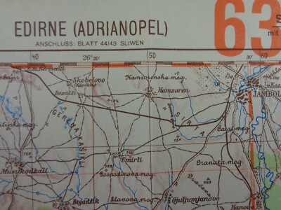 WW2 (1944) GERMAN LUFTWAFFE Map of "EDIRNE" (GREEK, BULGARIAN & TURKISH ...