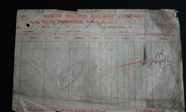 RAILWAY WAY BILL North British Railway Company EDINBURGH to MANSFIELD ...