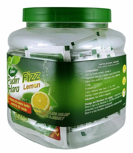 DABUR PUDIN HARA Fizz (Lemon) 20 Sachet of 5 gm with Free Hajmola 50 ...