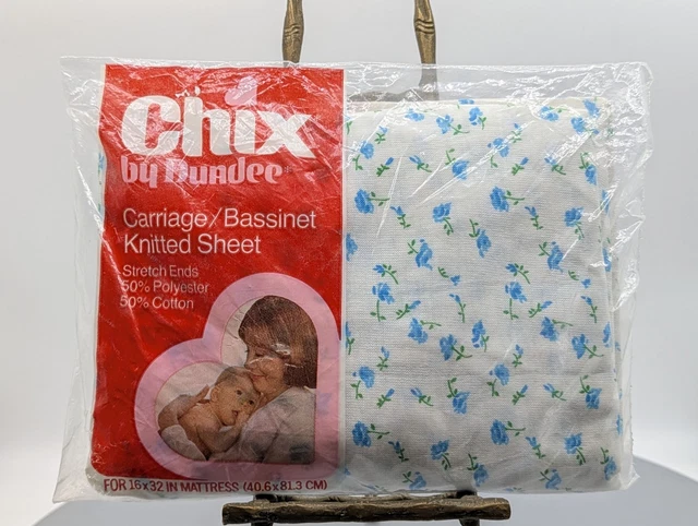 VINTAGE CHIX BY Dundee Bassinet Carriage Sheet 16x32 Blue Floral Fitted ...