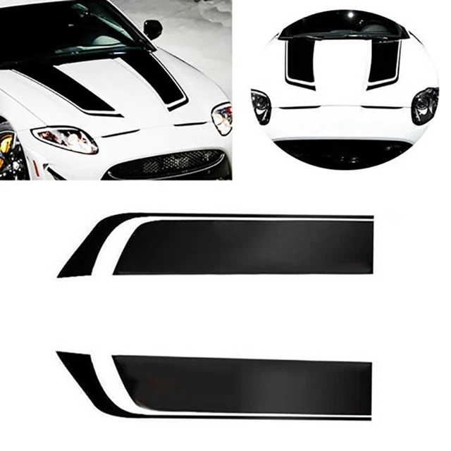 BLACK PVC RACING Car Hood Stripe Decal Auto Vinyl Bonnet Sticker Trim ...