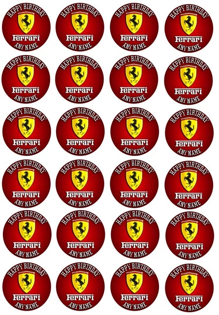24 PERSONALISED FERRARI Birthday Cupcake Topper Edible Icing/Rice Wafer ...