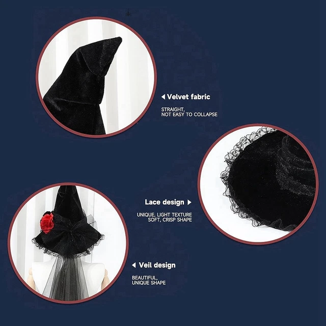 ADULT PUNK WITCH Hat,Halloween Costume Wizard Hat Magician Pointed ...