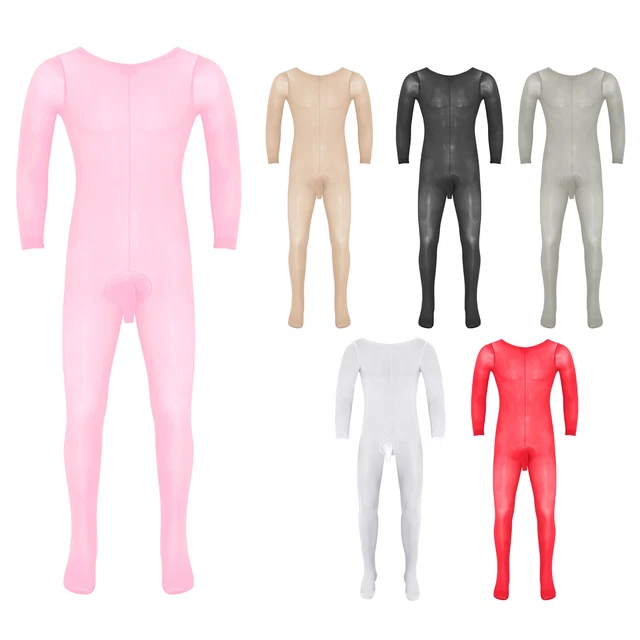 MENS MESH FULL Body Stocking Footed Pantyhose Bulge Pouch Underwear ...