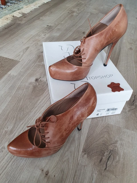 LADIES TOPSHOP STILLETO platform,distressed tan leather,SLIM,SIZE4 shoe ...