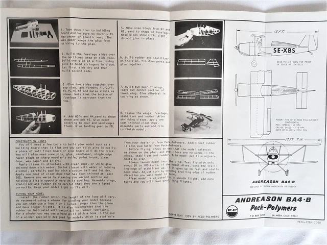 PLANS DE L&ANDREASON BA4-B - Echelle Cacahuète - Walt Mooney - Vintage ...