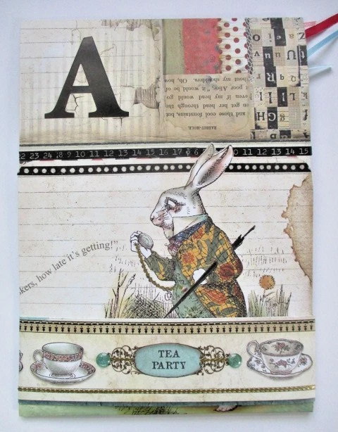 HANDMADE JUNK JOURNAL FOLIO Pocket Folder, "ALICE IN WONDERLAND" 15 ...