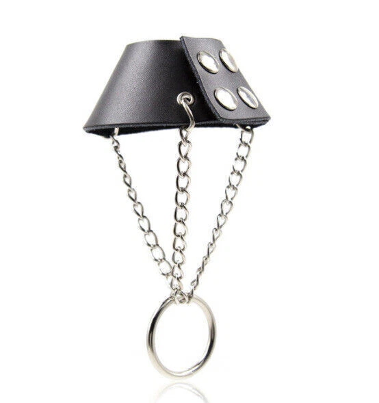 MALE PU LEATHER Parachute Ball Stretcher Chastity Device Rings Scrotum ...