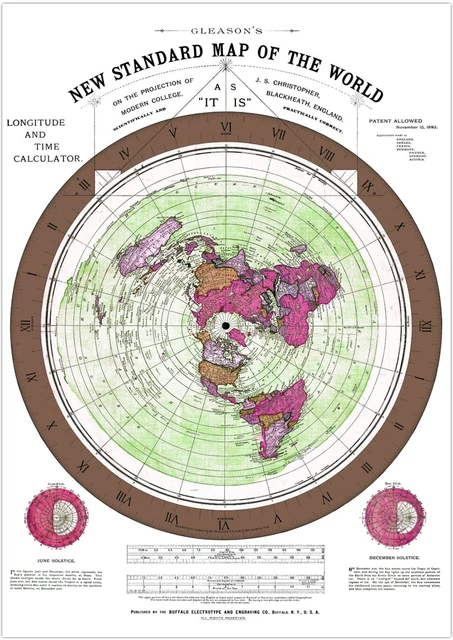 GLEASON'S 1892 FLAT Earth World Map - Alexander Gleason 12x17 Wall Art ...