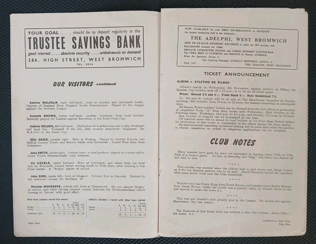 WEST HAM UNITED Away Programme v WBA 18-10-1958. £1.49 - PicClick UK