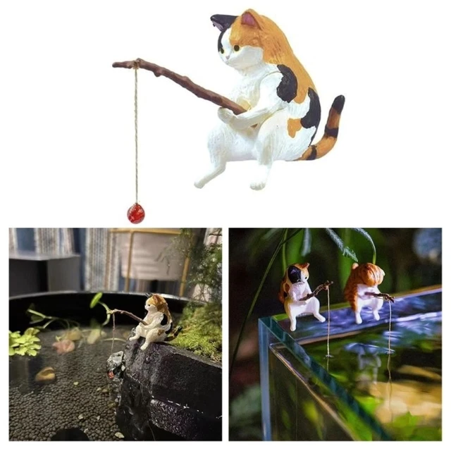 AQUARIUM DECOR ANIMAL Small Figurine Fishing Cat Safe for Freshwater ...