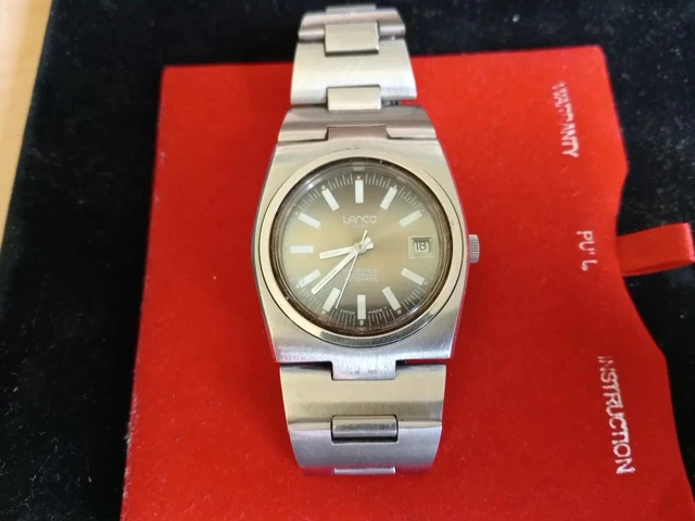 VINTAGE LANCO AUTOMATIC watch vertical Day/Date green Dial 1970s ...