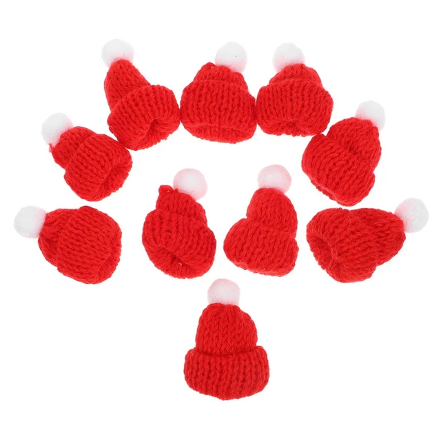 10 PCS CHRISTMAS Hat Accessories Man Bottle Tops Miniature Knit Santa ...