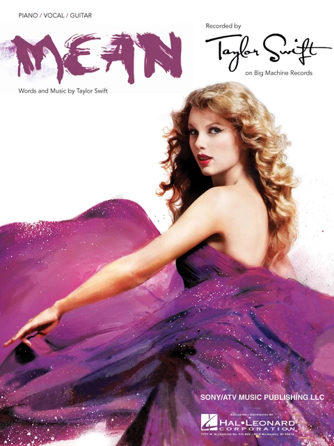 MEAN SONG BY Taylor Swift for Piano Vocal Sheet Music Guitar Chords ...