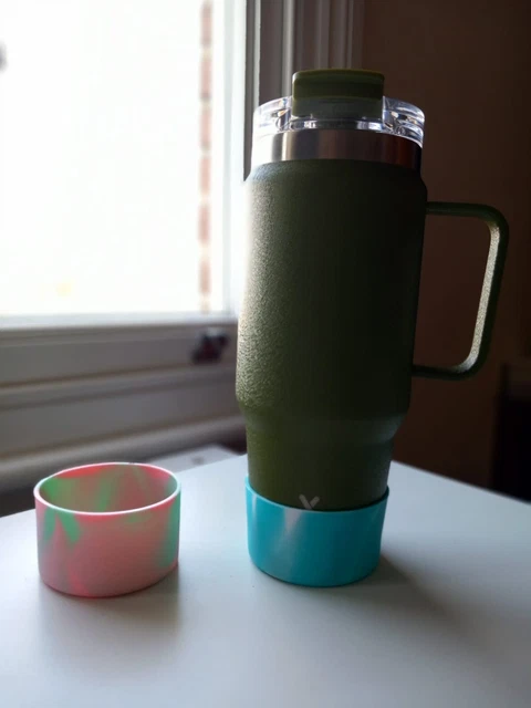 MEOKY 32OZ OLIVE GREEN STAINLESS STEEL THERMOS CUP & 2x NON SLIP BOTTOM ...