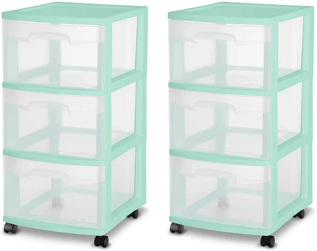 Sterilite 3 Drawer Cart Multi Purpose Storage Mint Rolling Containers 2