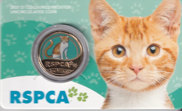 AUSTRALIA: 2021 $1 Rspca 150 Years Coloured Frosted Cat Coin On Card ...