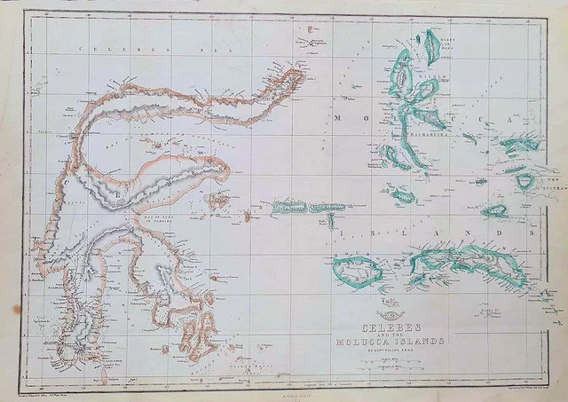 INDONESIA MAP OF SULAWESI, MALUKU ISLANDS / Celebes and the Molucca ...