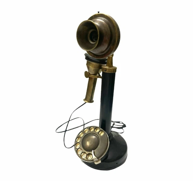 VINTAGE ANTIQUE BRASS Candle Stick Telephone Rotary Dial Working ...