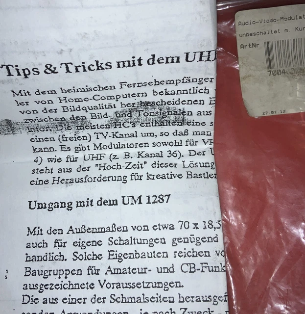 ASTEC INTERNATIONAL UM 1287 UHF-Modulator Bedienungsanleitung ...