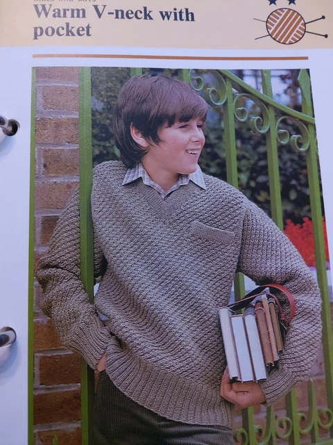 VINTAGE KNITTING PATTERN boys warm v neck with pocket £1.69 - PicClick UK