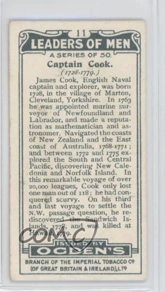 1924 ITC LEADERS of Men Tobacco Ogden's Back James Cook Captain Cook ...