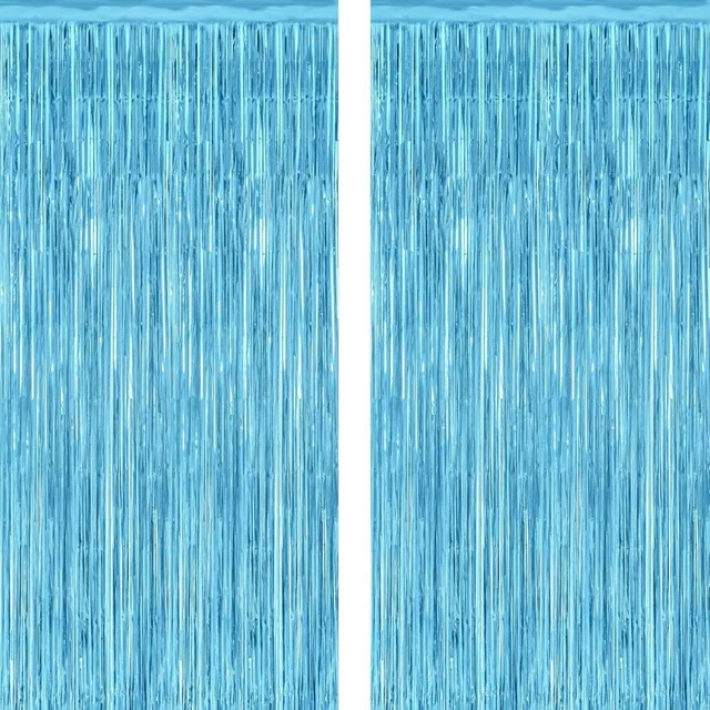2 PACK BACKDROP Curtains, 3.28 Feet x 7.05 Feet Sky Blue Tinsel ...