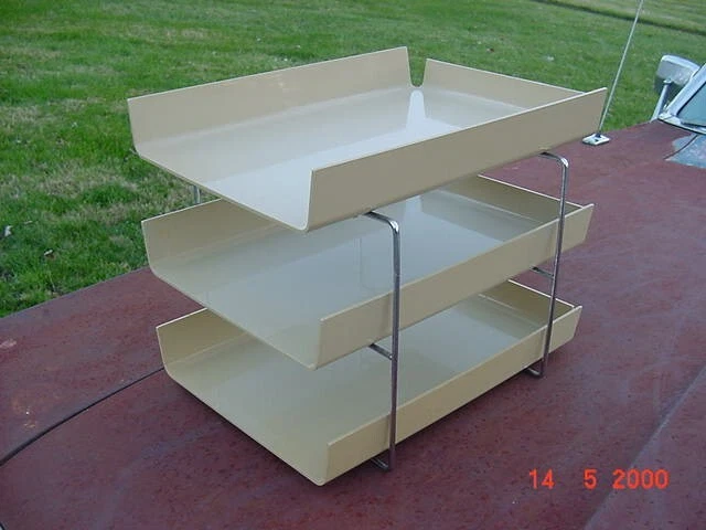 RARE VTG MID Century Eames Era Duk-It Lucite Chrome Paper Tray Desk ...