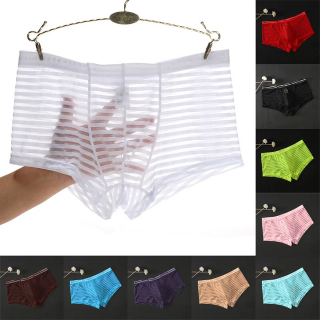 Sexy Men Sheer See Through Boxer Briefs Mesh Underwear Shorts Trunks