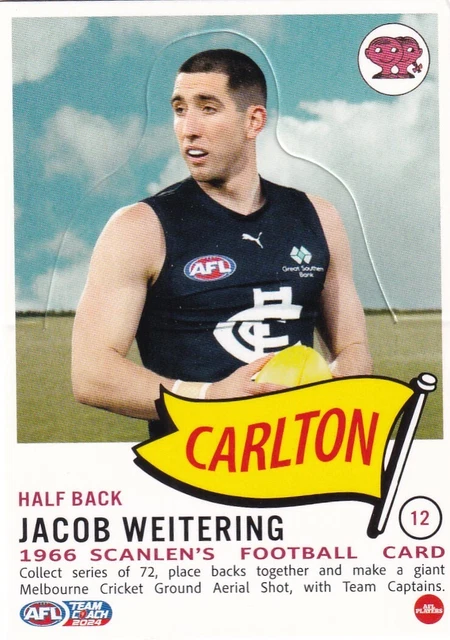 AFL 2024 TEAMCOACH Carlton Blues - Jacob Weitering Scanlen's Card No.12 ...
