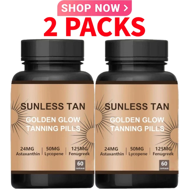 2 PACKS TANNING Vitamin Capsules-Sunless Tan-Golden Glow Tanning Pills ...