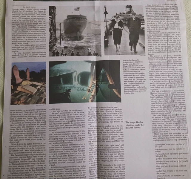 EDMUND FITZGERALD 50 Years 1975 2025 New York Times Gordon Lightfoot ...