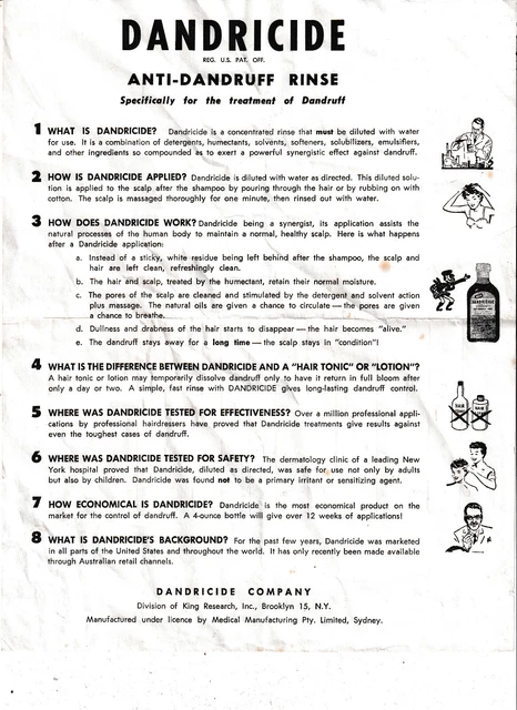 VINTAGE DANDRICIDE ANTI-DANDRUFF Rinse One Page Brochure A4 SirH70 $9. ...