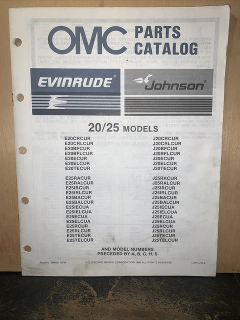 JOHNSON EVINRUDE -PARTS Catalog- For 20/25 Models 1986. £14.22 - PicClick UK