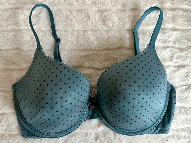 VICTORIA'S SECRET PERFECT Shape teal green polka dot underwired bra ...