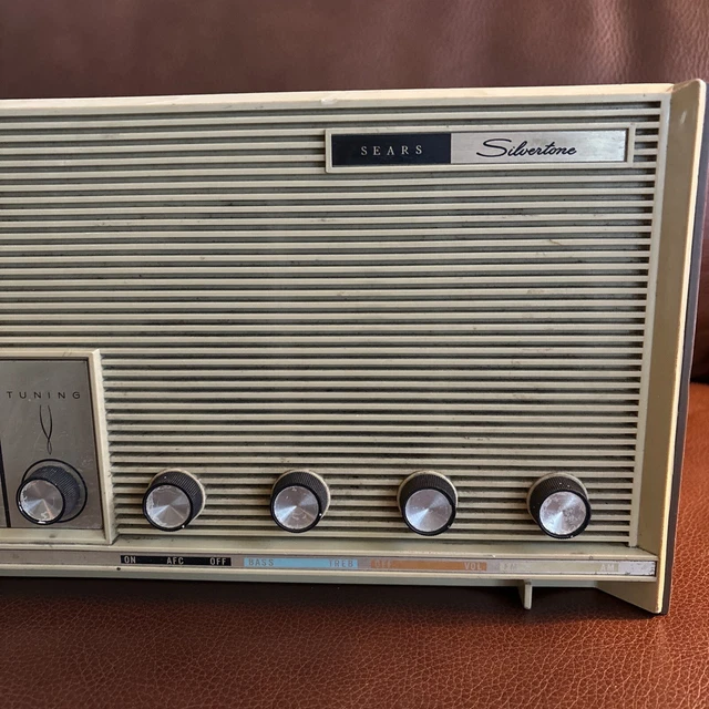 SEARS SILVERTONE AM/FM Radio Tube Type Vintage 1960's Ivory/Brown WORKS ...