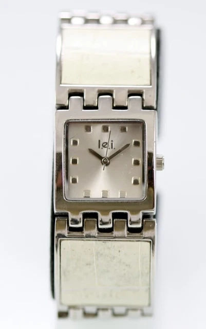 LEI WOMEN WATCH Silver Stainless Steel Leather Water Resist Battery ...