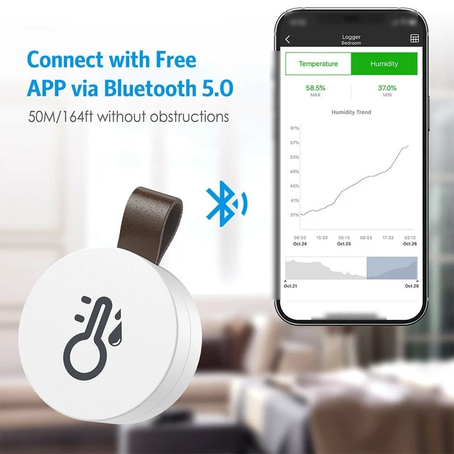 WIRELESS APP CONTROL Thermometer Temperature and Humidity Data Display ...