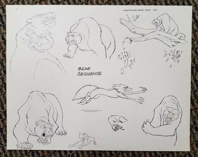 DISNEY 1971 PUBLICATIONS Model Sheet The Fox and the Hound BEAR ...