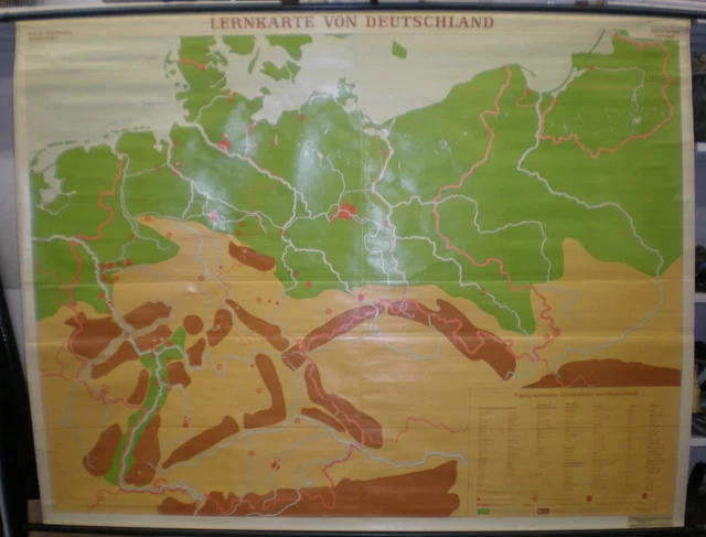 SCHULWANDKARTE WALL MAP Lernkarte From Germany Gre1937 1963 Germany ...